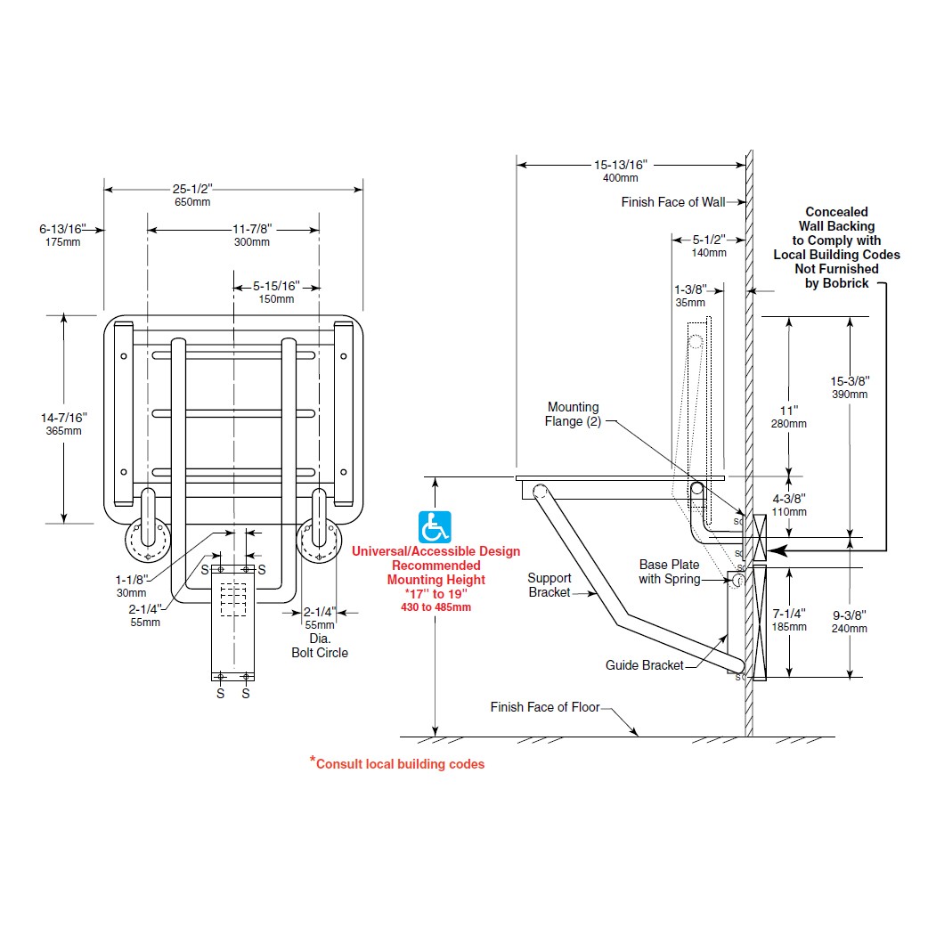 Bobrick B-5193 Folding Shower / Dressing Area Seat | Poole Waite & Co. Ltd.