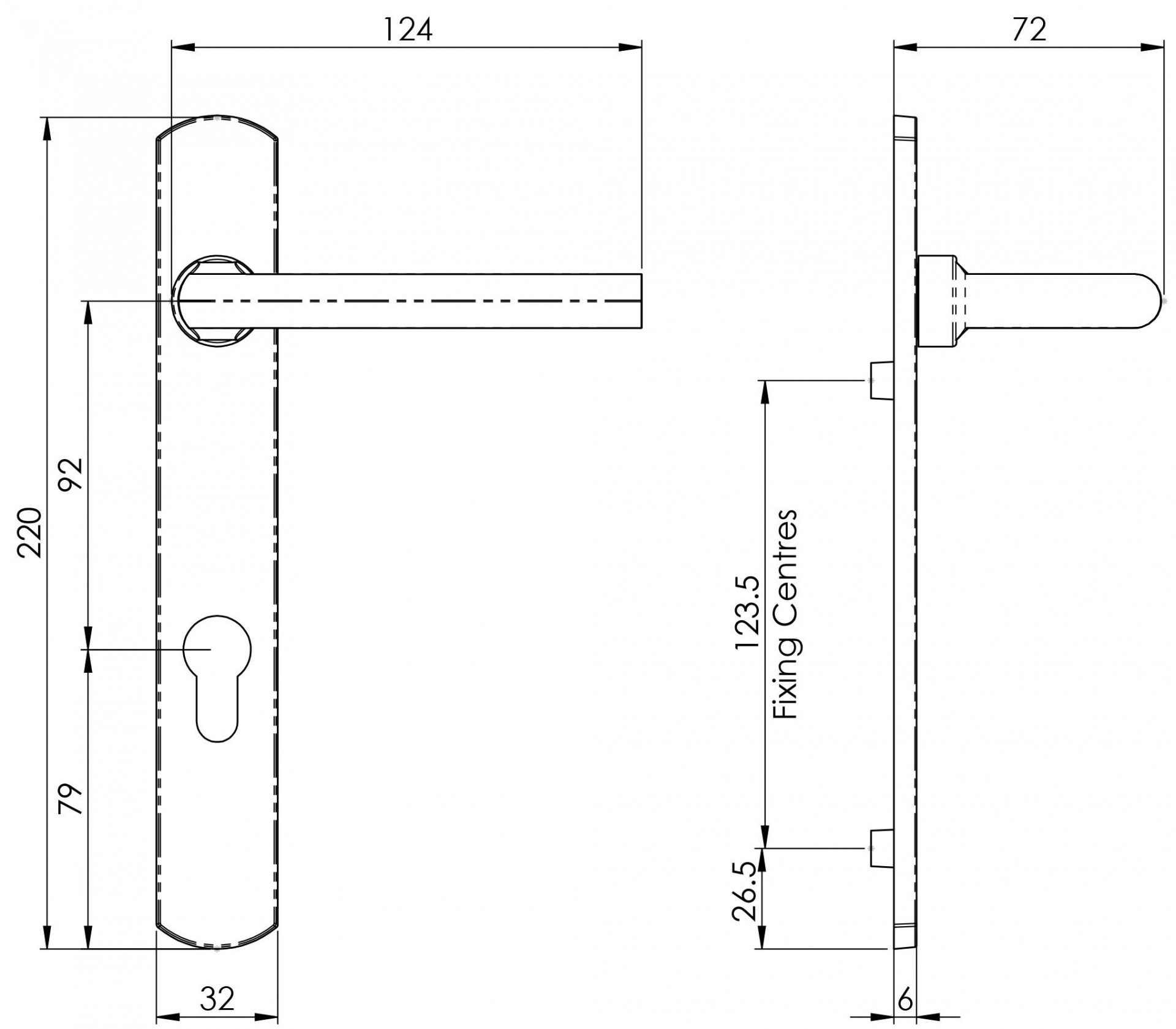Carlisle Brass Eurospec Steelworx 316 Narrow Plate Straight Lever on ...