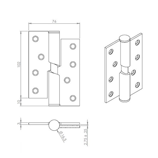 Carlisle Brass Eurospec Enduro Rising Butt Hinge 102mm x 76mm x 3mm ...