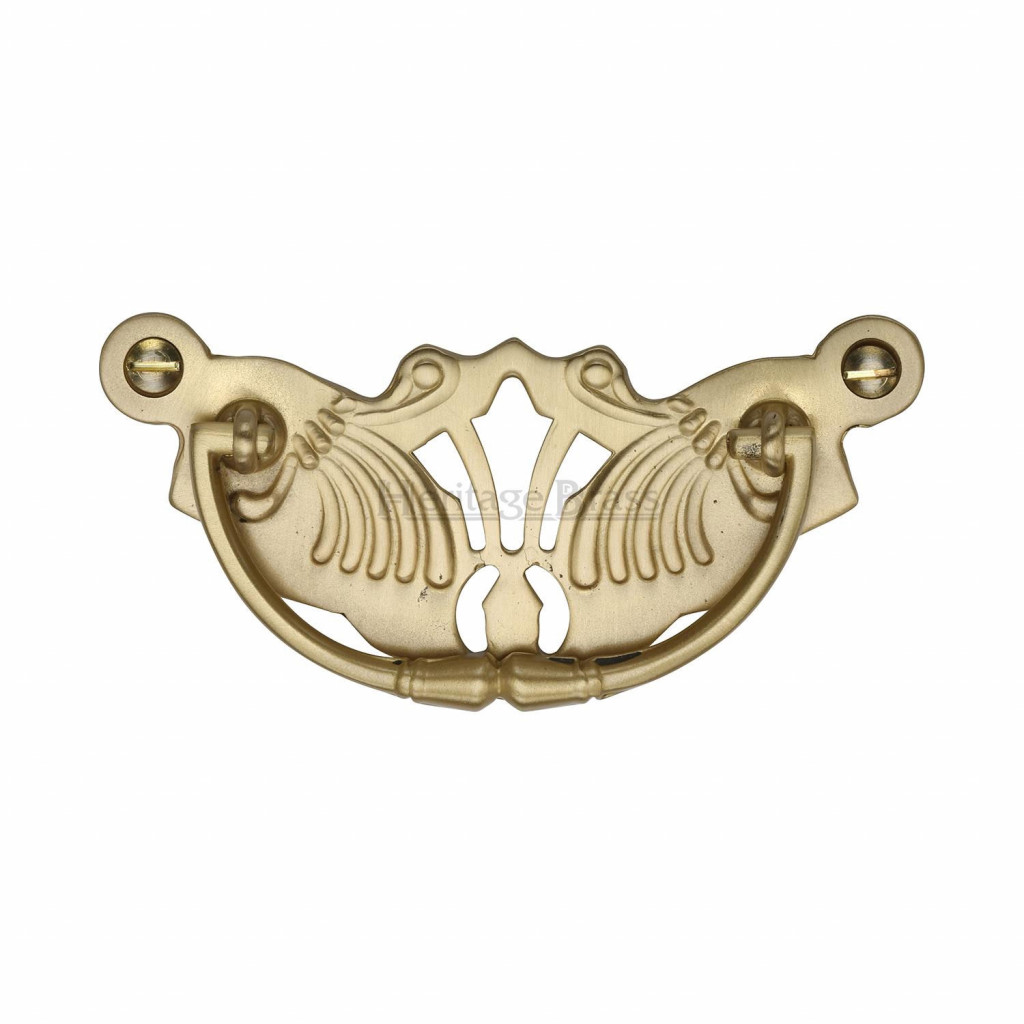 Heritage Brass Ornate Drop Down Cabinet Handle on Plate - 90 x 40mm ...