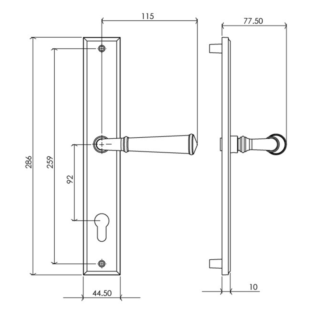 M Marcus Heritage Brass Colonial Multi-Point Door Lever Handle on Euro ...