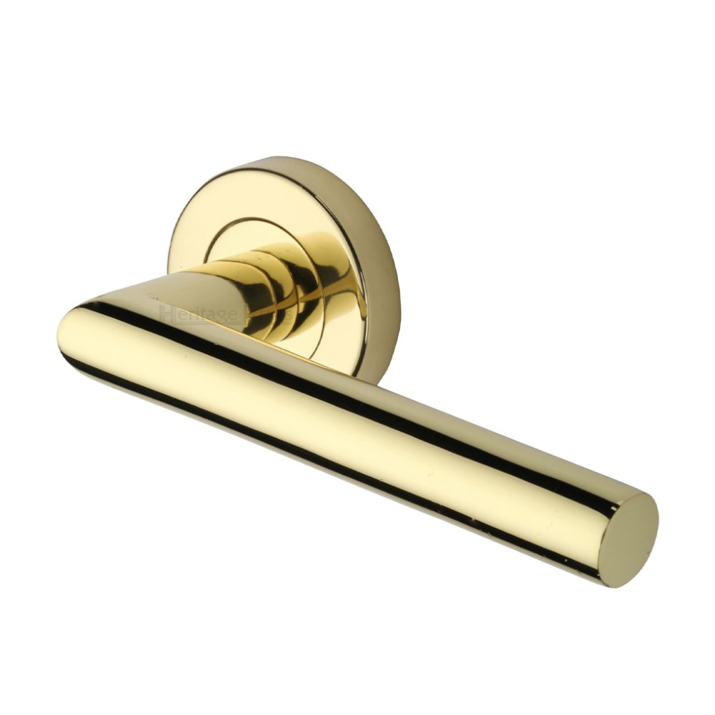 M Marcus Heritage Brass Door Handle Lever Latch on Round Rose Athena ...