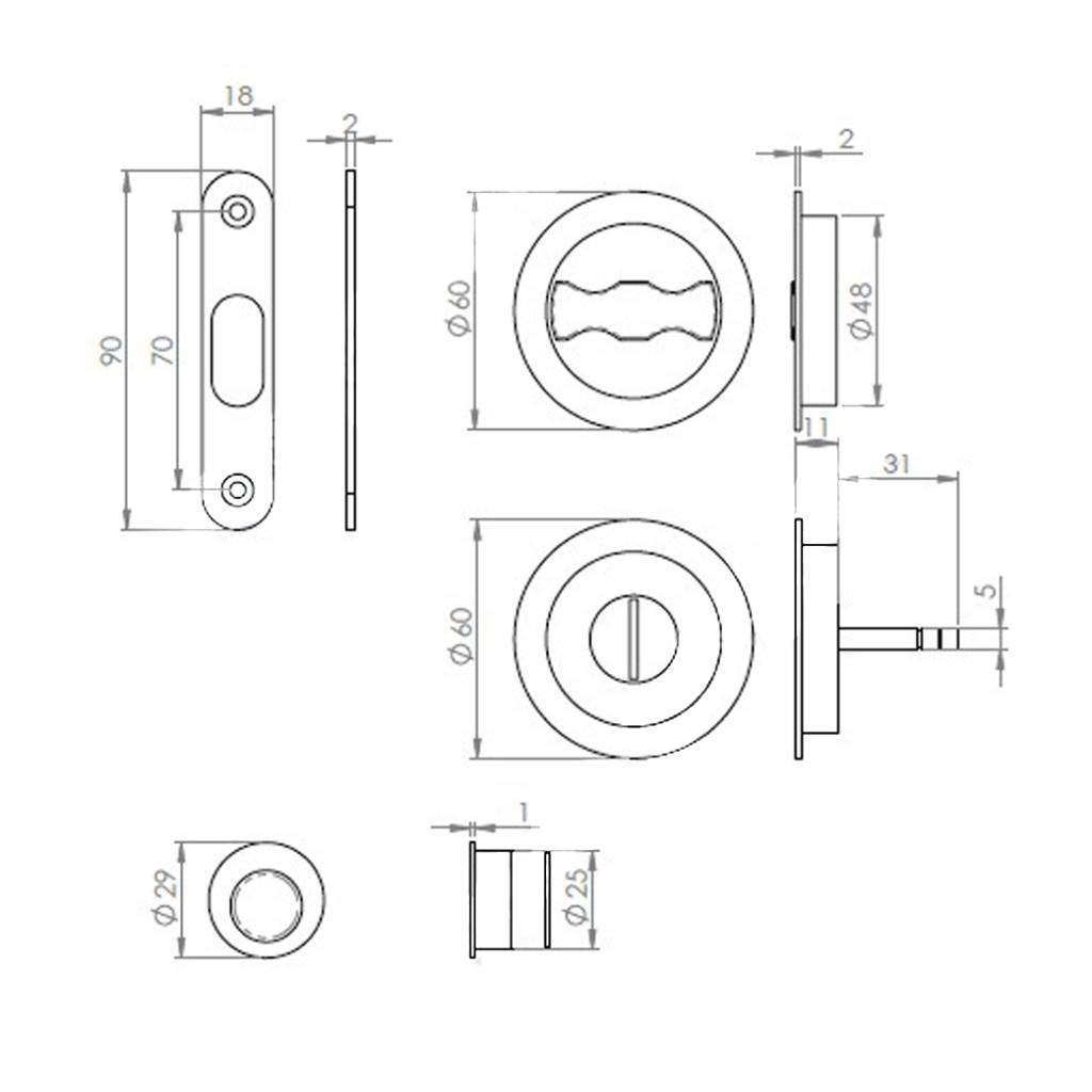Alexander & Wilks Radius Sliding Door Lock Set | Poole Waite & Co. Ltd.