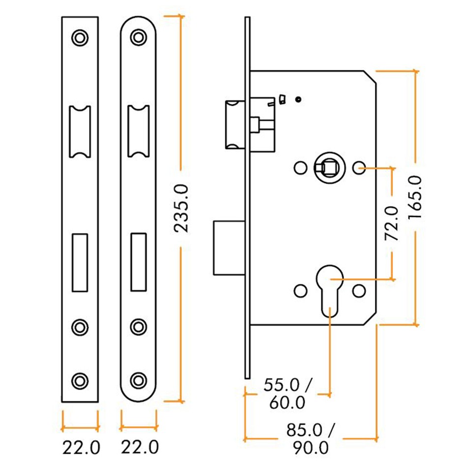 Heavy Duty Architectural DIN Euro Sash Lock Case (DDA) – Adonic Matt ...