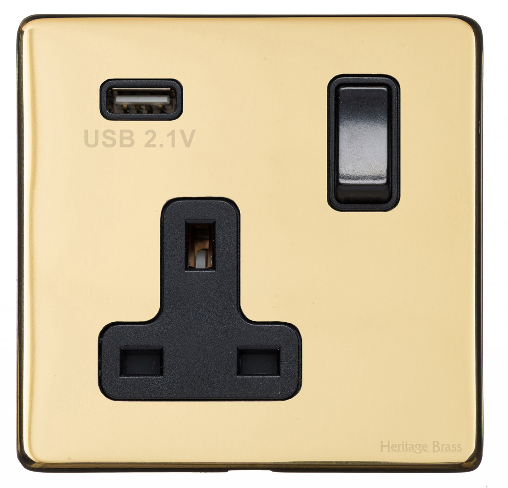 Heritage Brass Vintage Range Single USB-A Socket | Poole Waite & Co. Ltd.