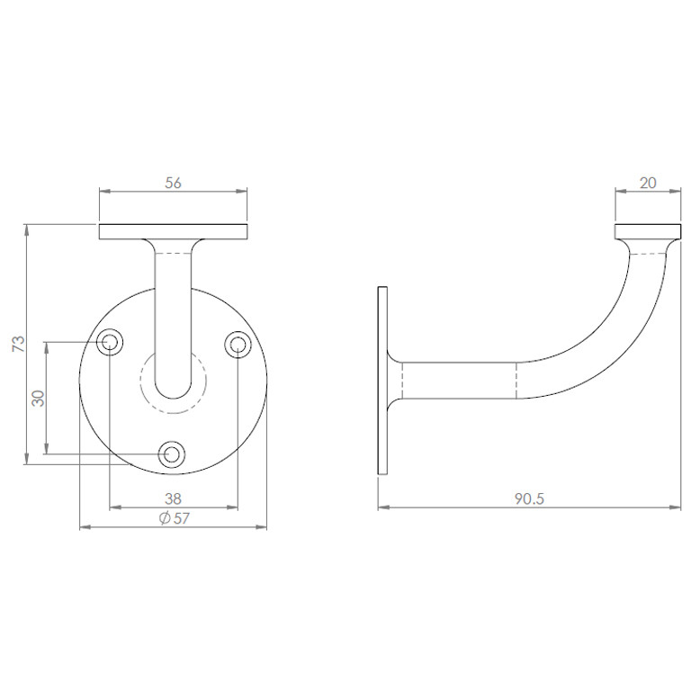 Carlisle Brass Heavyweight Handrail Bracket 90.5mm Projection ...