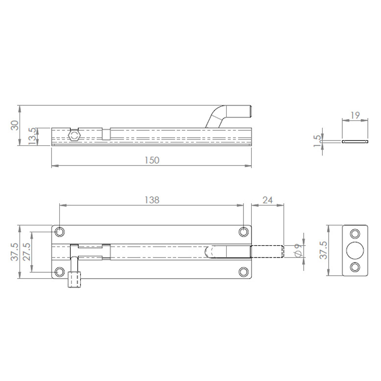 Carlisle Brass Eurospec Cranked Barrel Bolt 150mm x 38mm | Poole Waite ...